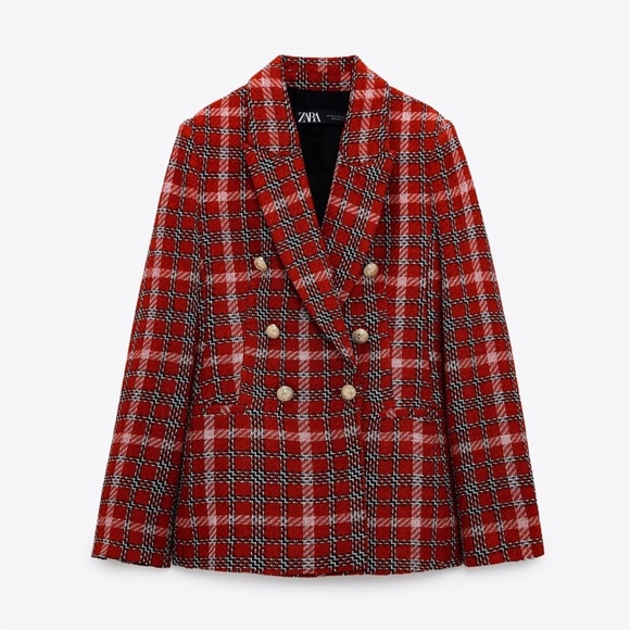 Zara | Jackets & Coats | Zara Double Breasted Red Plaid Blazer | Poshmark